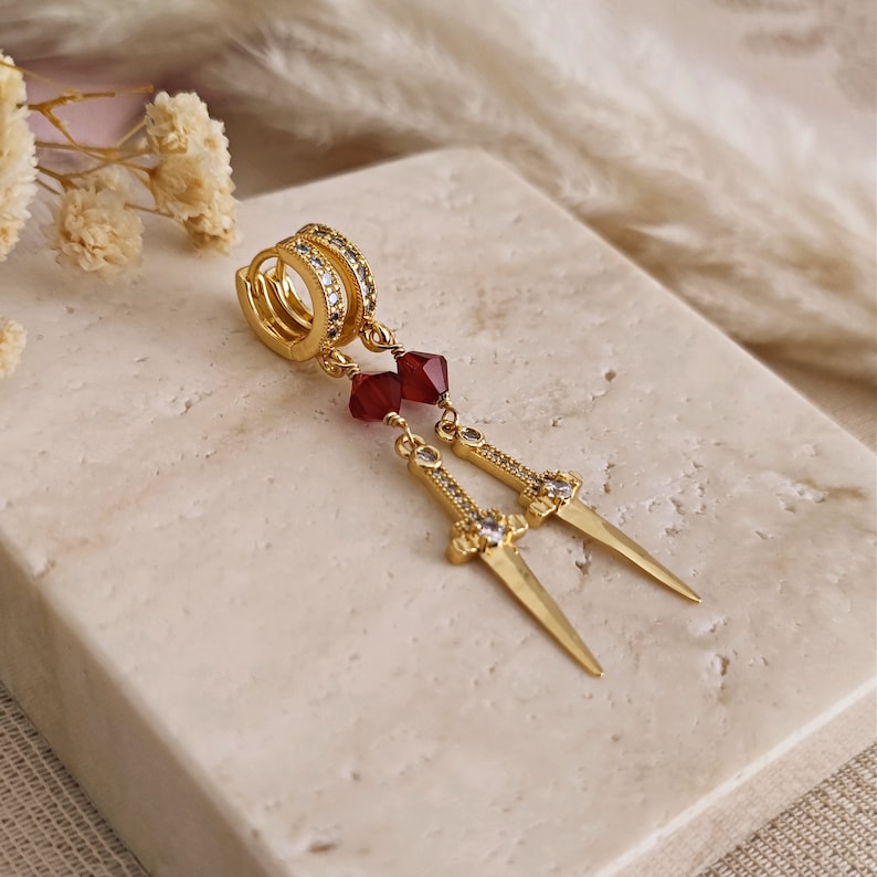 Ares Greek God Ruby Blood Crystals and Daggers Earrings, Greek ...
