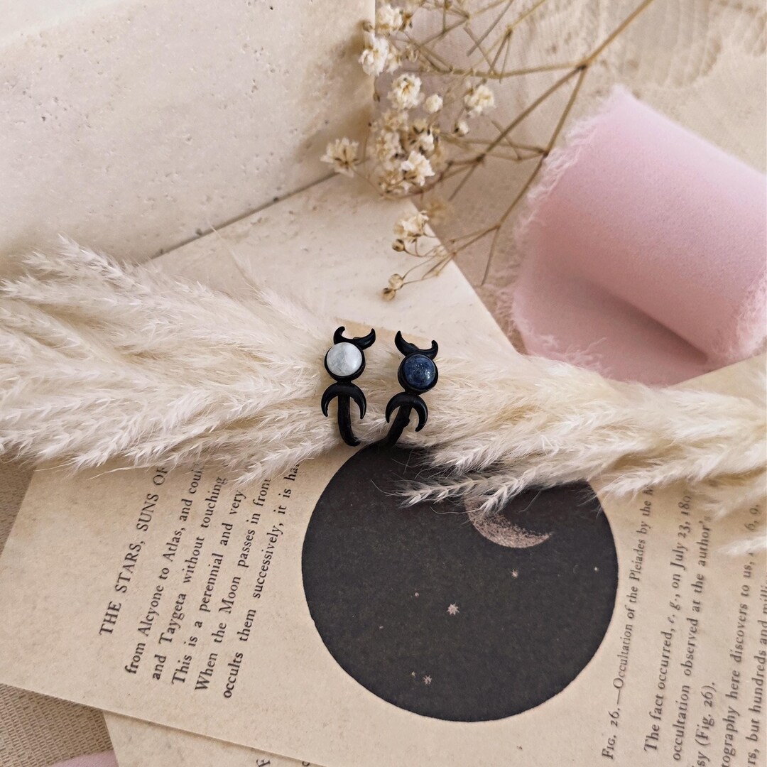 Gothic Moonstone Ring: Black Brass Witchy Moon Phases Ring // MYSTIC ...