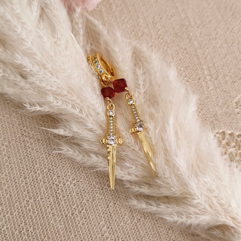 Ares Greek God Ruby Blood Crystals and Daggers Earrings, Greek ...