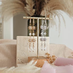 Celestial Starburst Bridal Earrings: Gold Plated CZ Crystals, Version 2 ...