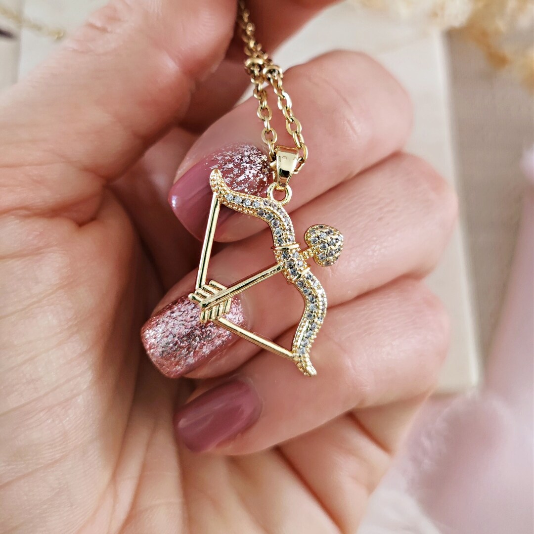 Gold Bow and Arrow Necklace: Cubic Zirconia Archer Pendant // THE ...