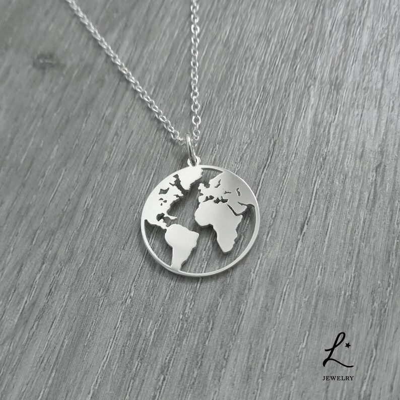 World Map Globe Necklace 925 Silver | Etsy