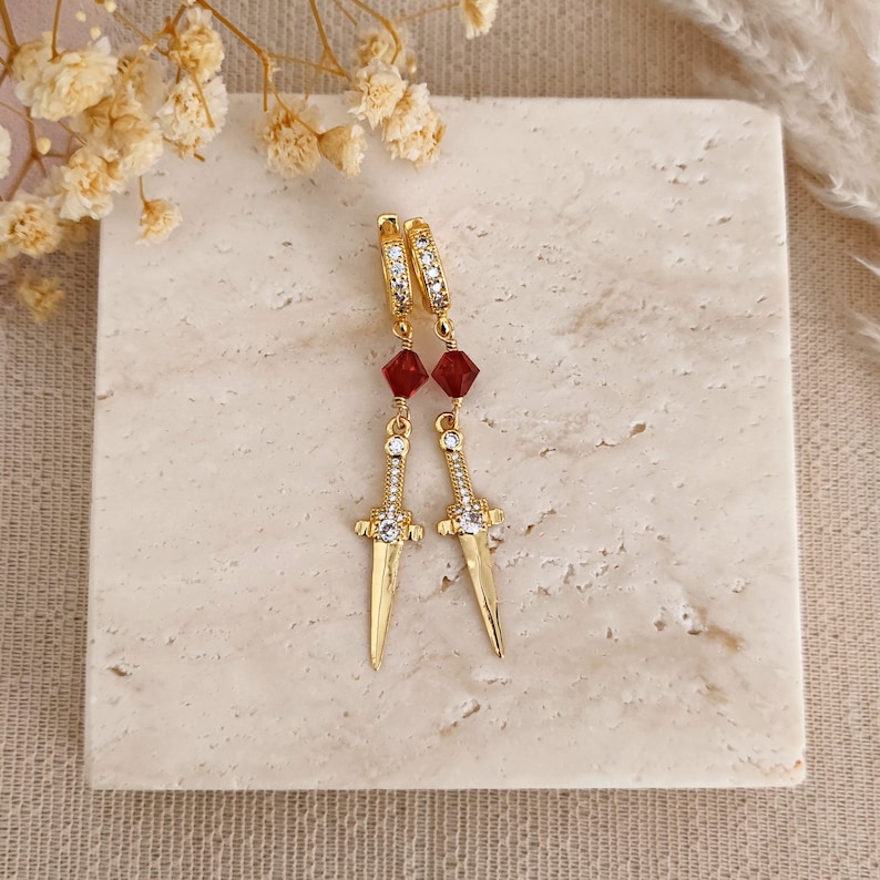 Ares Greek God Ruby Blood Crystals and Daggers Earrings Greek - Etsy