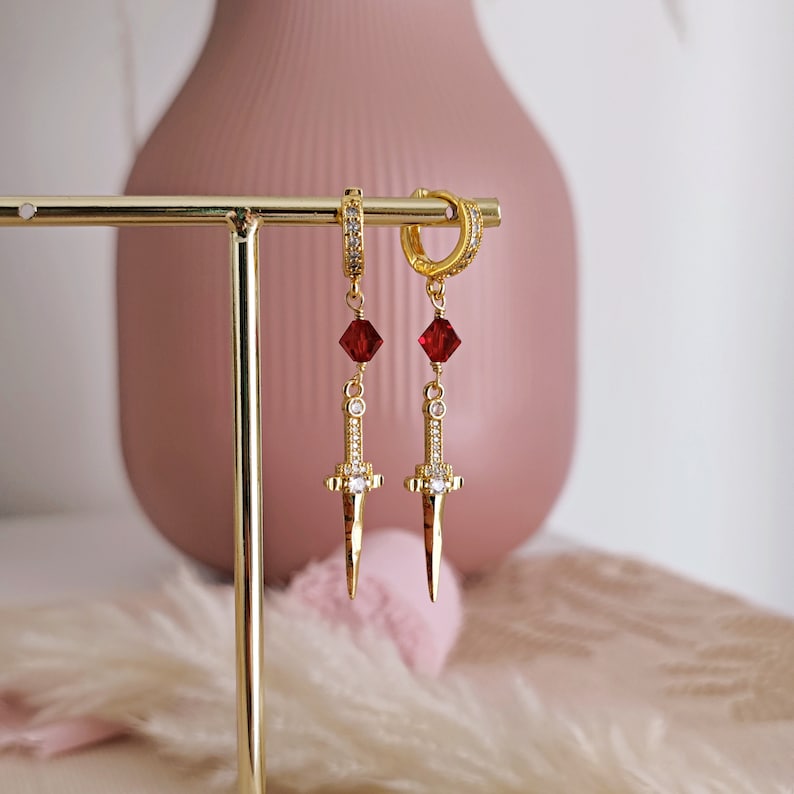Ares Greek God Ruby Blood Crystals and Daggers Earrings, Greek ...