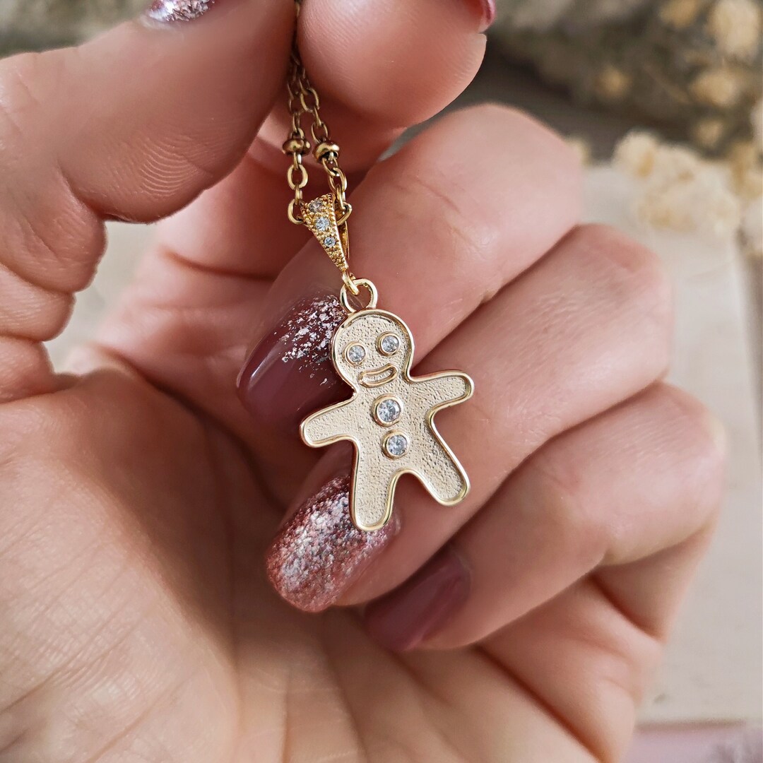 Gingerbread Man Necklace, Christmas Cookie Man Pendant, Silver or Gold ...