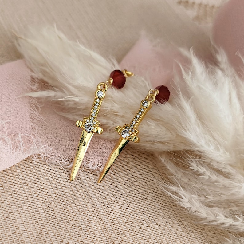 Ares Greek God Ruby Blood Crystals and Daggers Earrings, Greek ...