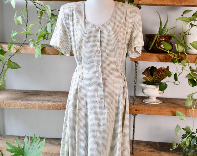 Vintage 80s/90s "miss Honey" Beige Gingham Floral Summer Dress - Etsy ...