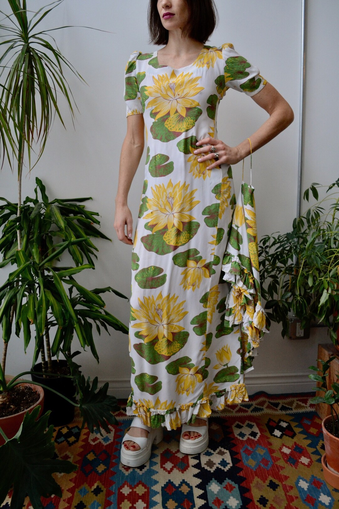 1940s Cold Rayon Hawaiian Holoku Dress - Etsy