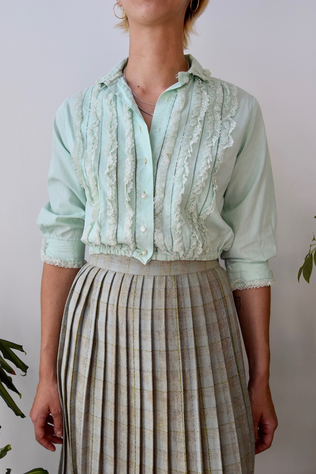 Minty Lace Ruffle Vintage Blouse - Etsy