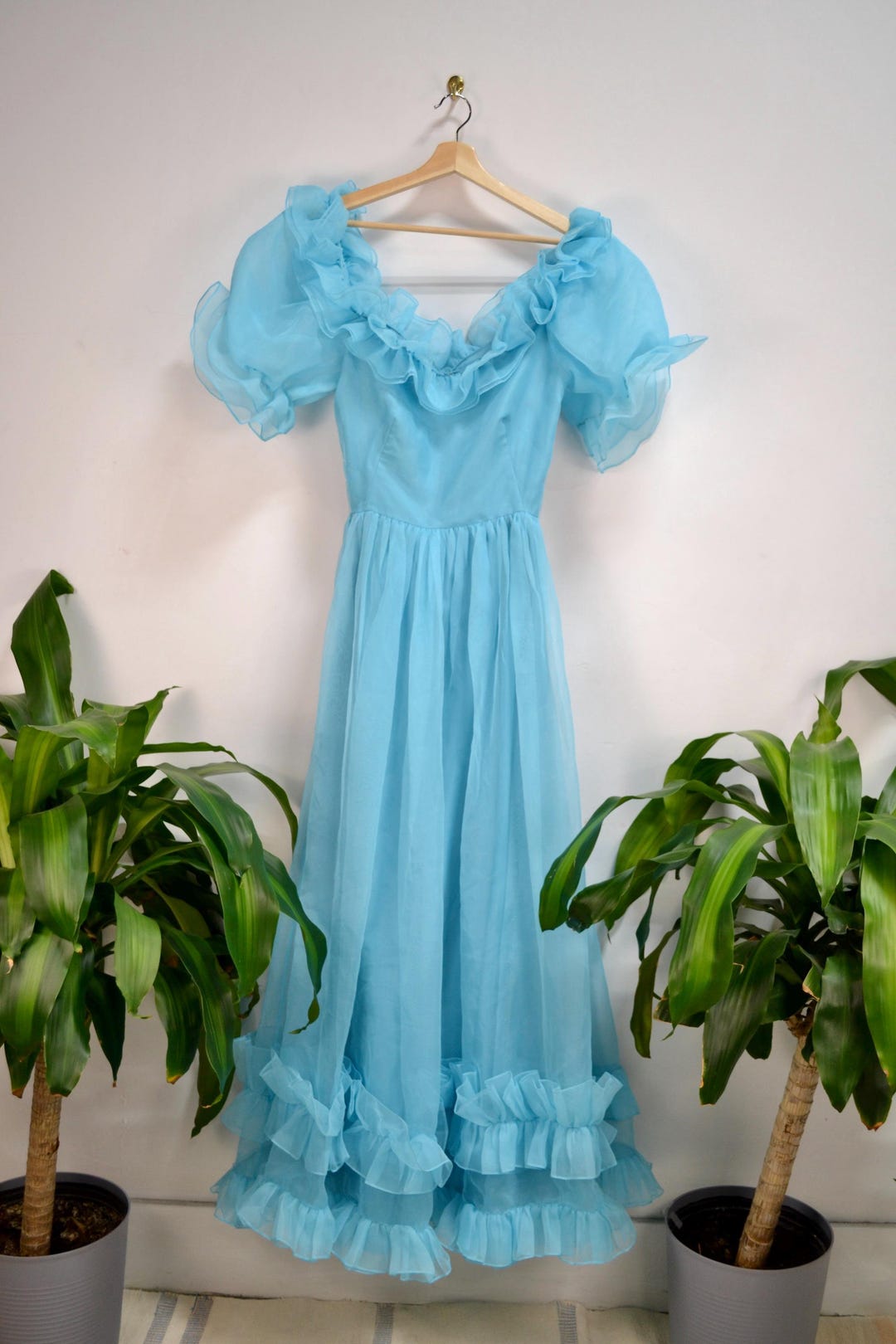 Vintage Eighties Sky Blue Ruffle Party/prom Dress - Etsy