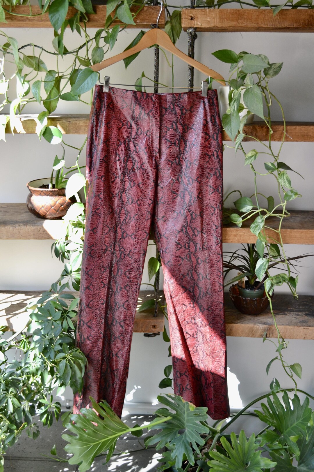 Vintage 90s/y2k Danier Red Leather Snake Print Straight Leg Pants - Etsy