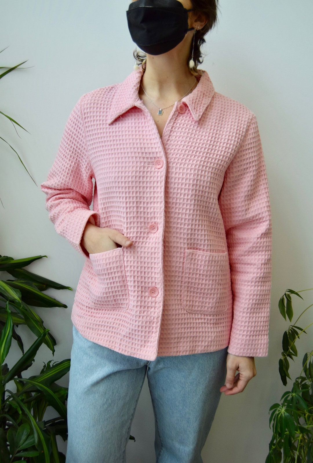 Pink Waffle Knit Cotton Jacket - Etsy