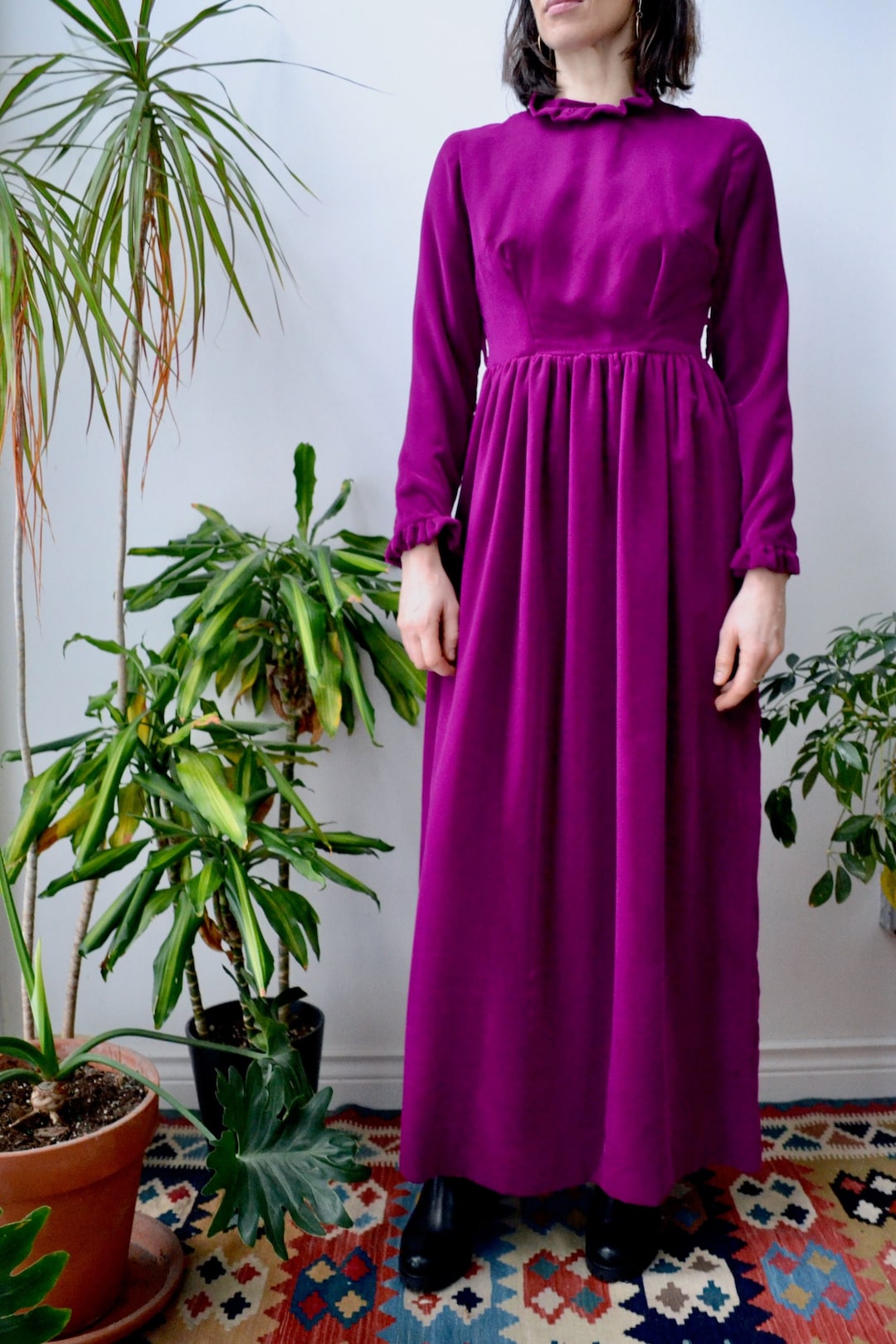Seventies Purple Velvet Regency Style High Collar Gown - Etsy