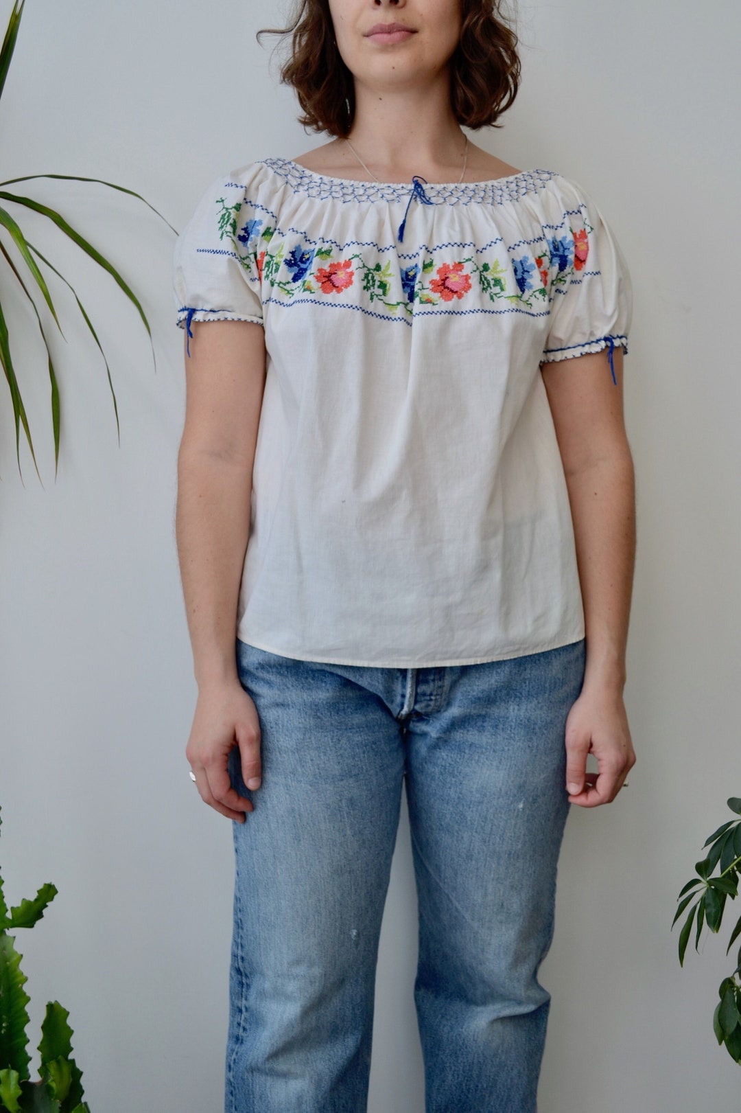 Vintage Embroidered Peasant Blouse - Etsy