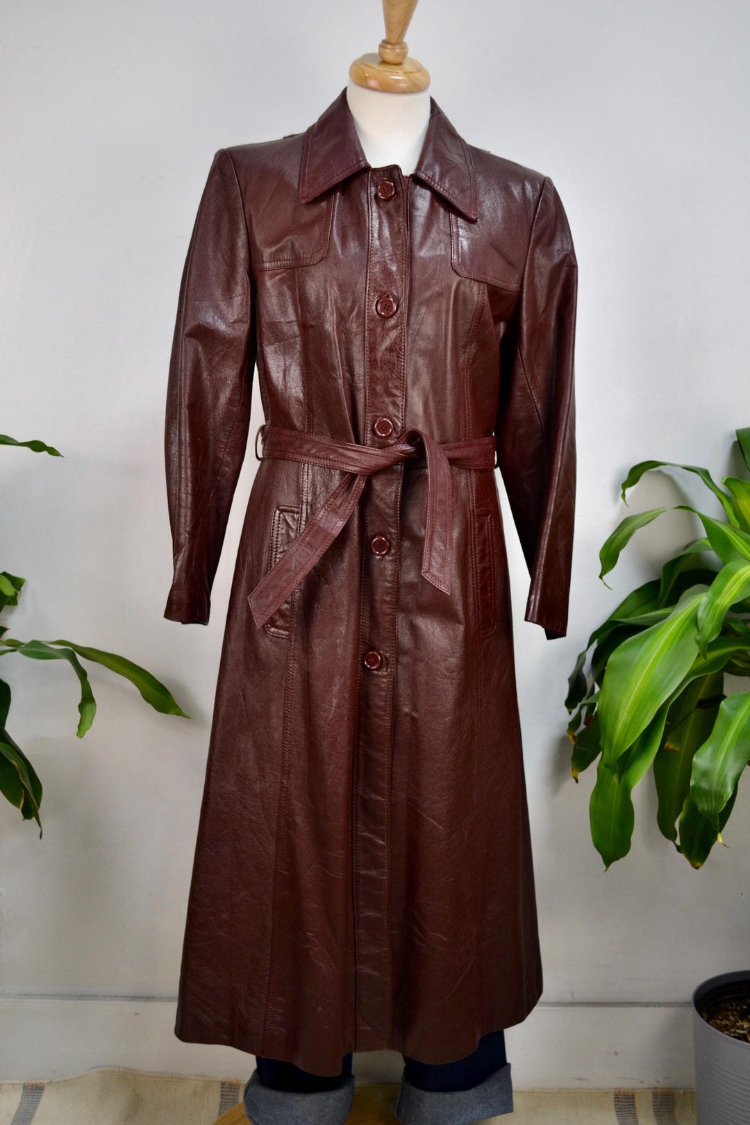 Vintage Seventies "the Brass Plum at Nordstrom" Oxblood Leather Trench ...