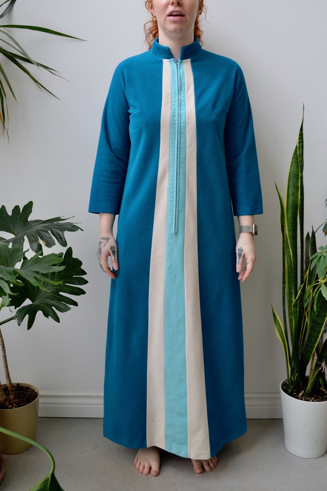 Sixties/seventies jcpenney Robes Teal Striped Mod Robe - Etsy