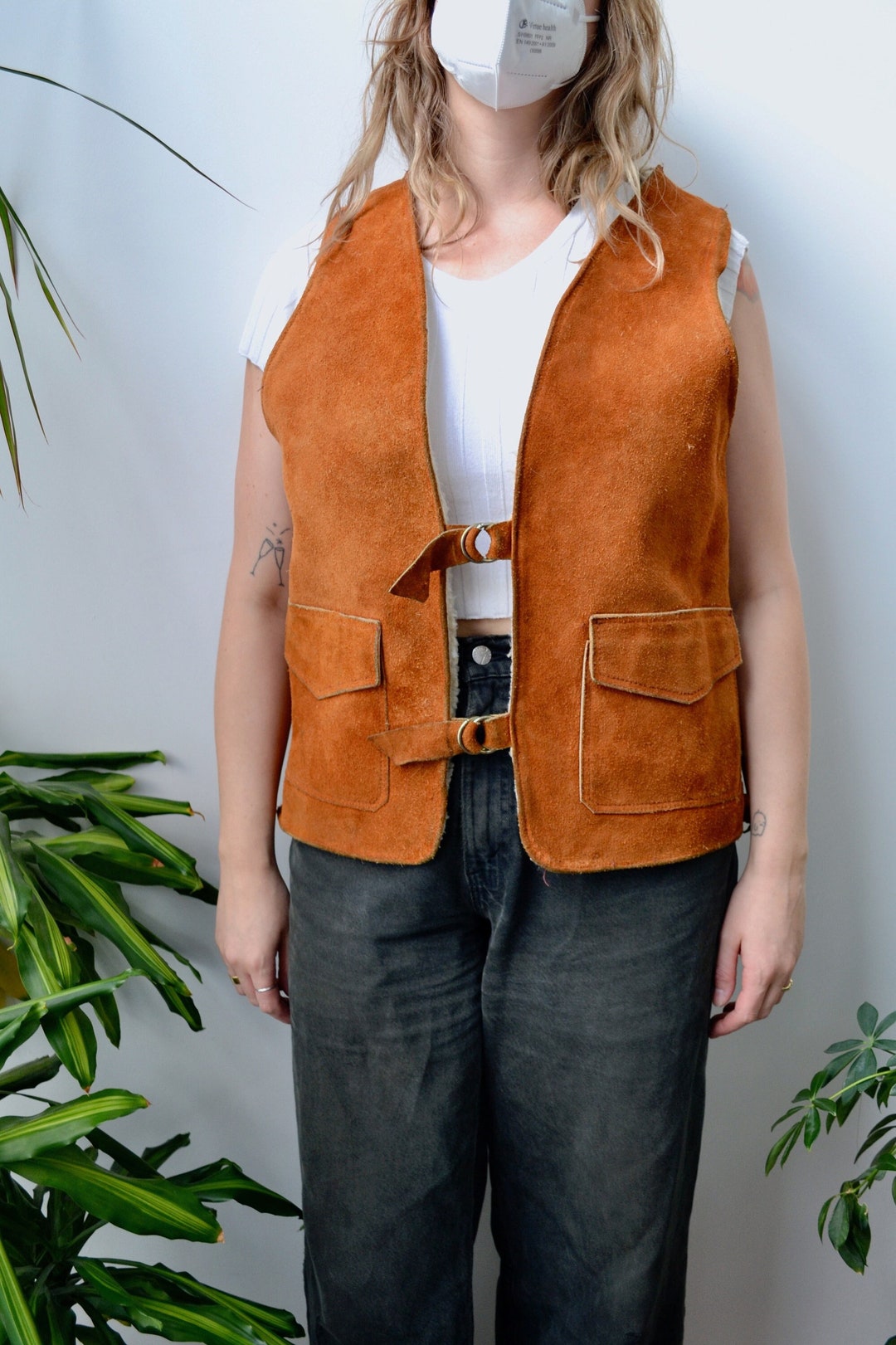 Rust Suede Shearling Vest - Etsy