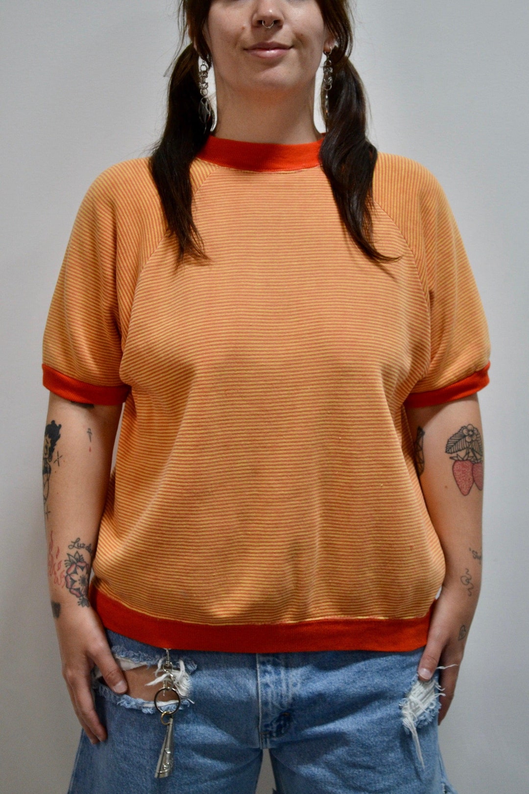 Seventies Orange & Yellow Striped Raglan Sweatshirt Tee - Etsy
