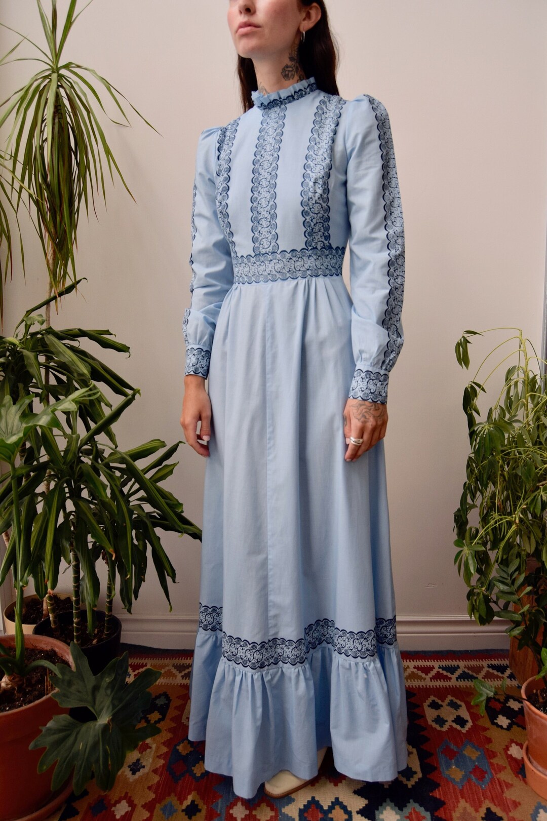 Seventies British Lace Printed Dress - Etsy