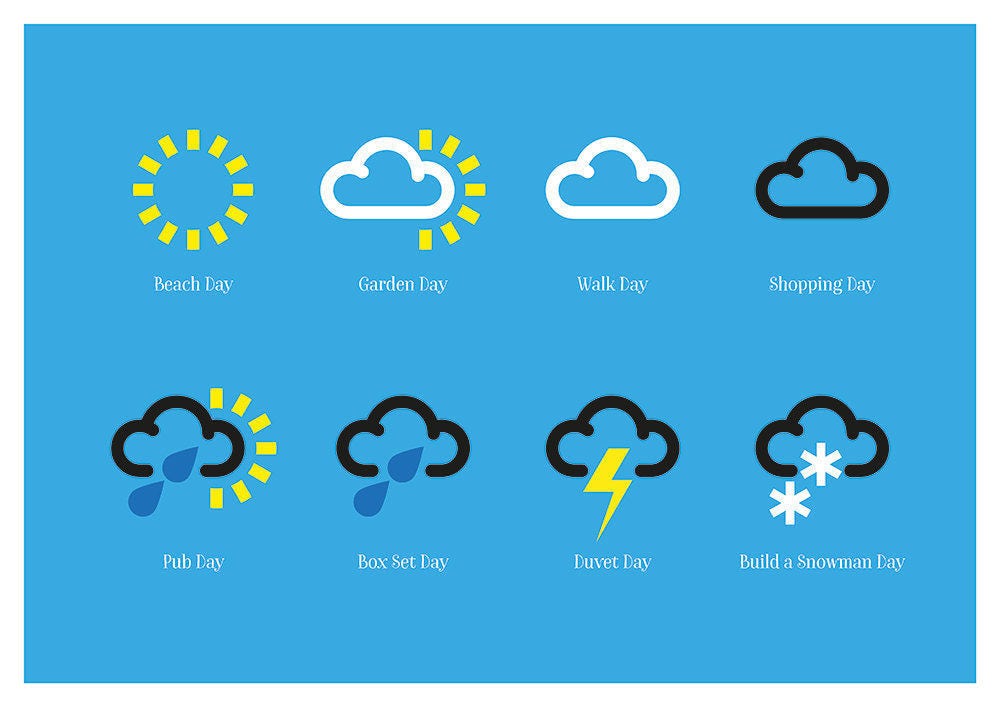 Retro Weather Days Poster – British Weather Forecast Art Print - Etsy