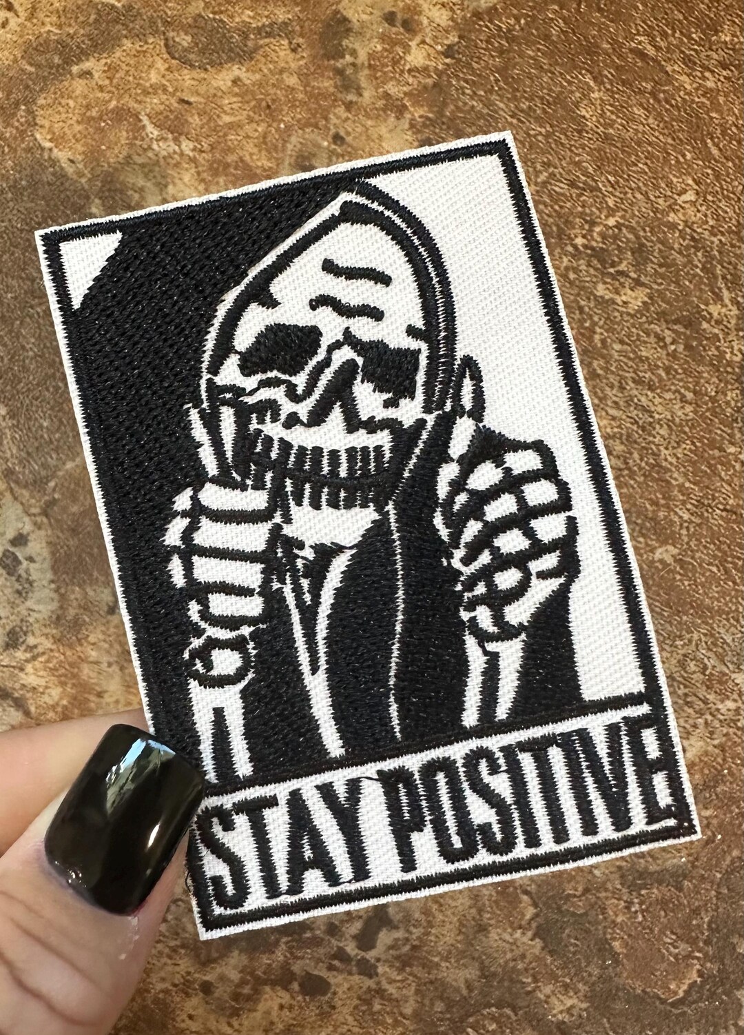 Stay Positive Skull Embroidered Patch - Iron-on Patch - Etsy