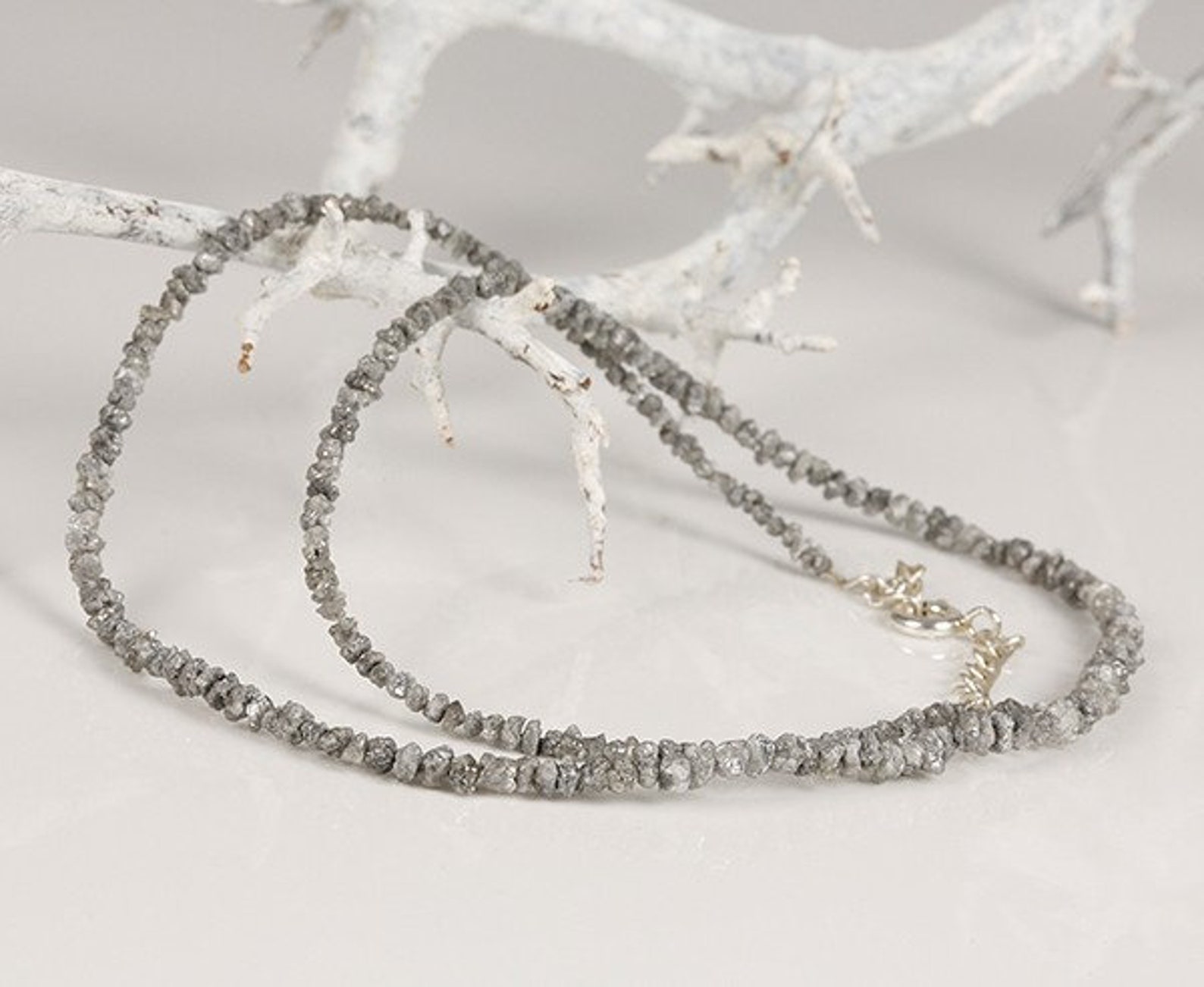 Diamond Chain diamond Rock Made of Grey Rough Diamonds sterling Silver ...