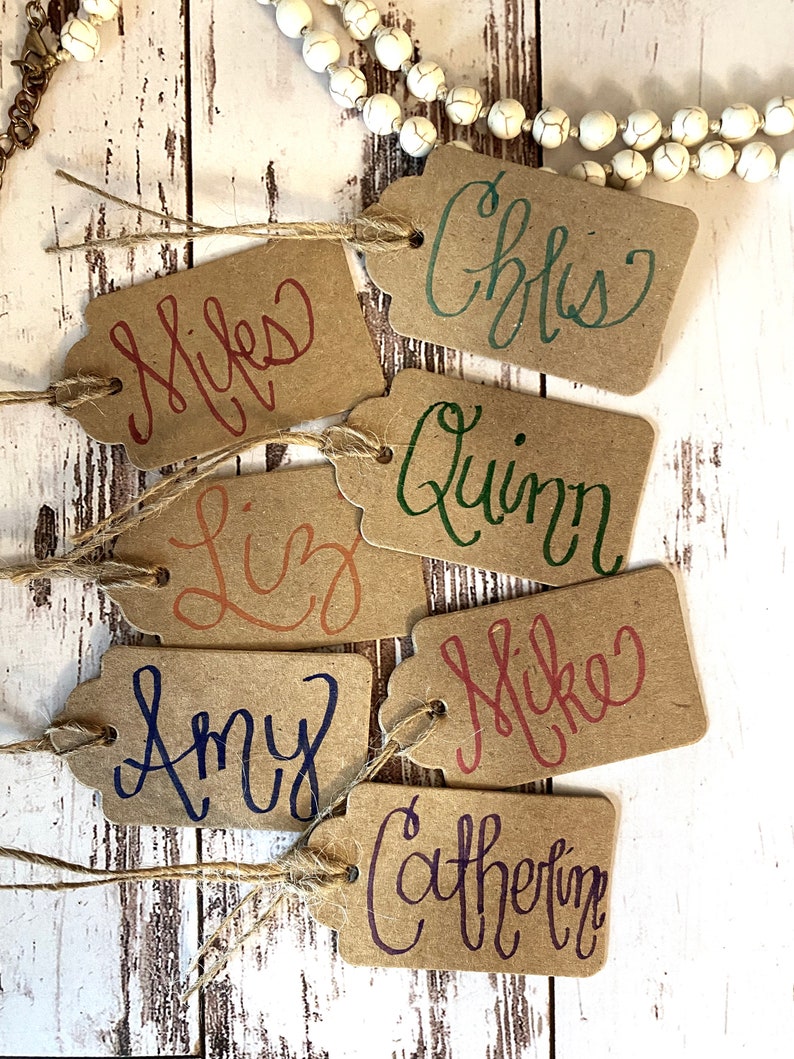 Kraft Tags With Color Calligraphy Names, Gift Tags Personalized Wedding ...