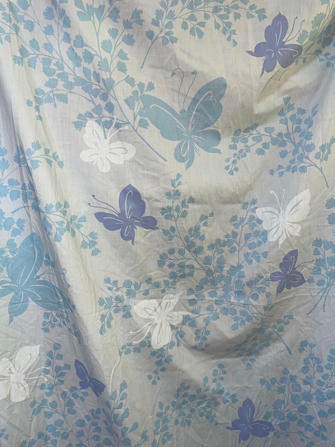 Blue Butterfly Flower Twin Fitted Bed Sheet 70s Floral Linens - Etsy