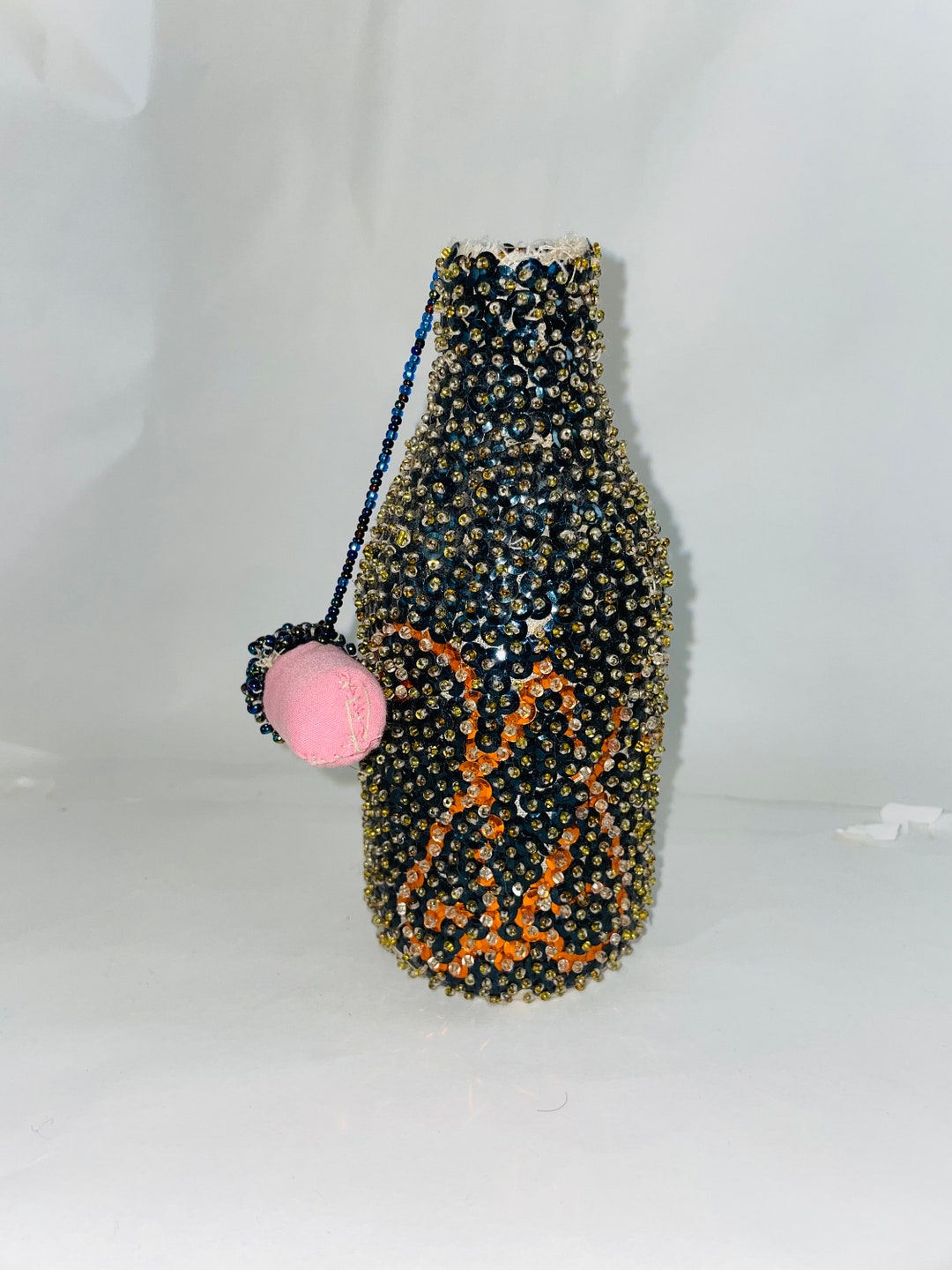 Haitian Voodoo Bottle Dark Blue Sequin and Seed Bead Orange Symbol ...