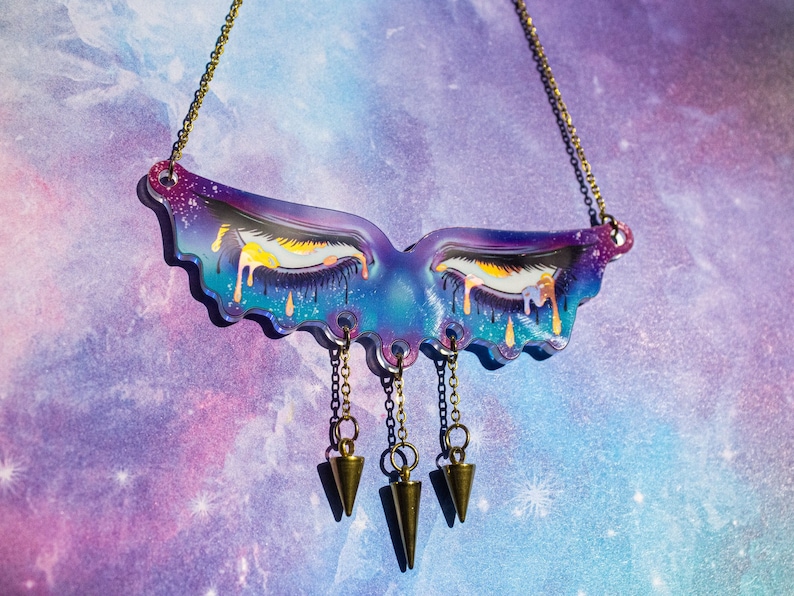 Holographic Rainbow Crying Eyes Necklace Galaxy Drippy - Etsy