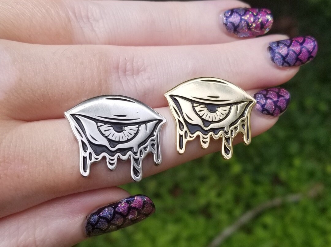 Dripping Eye Hard Spooky Enamel Pin Matching Halloween Silver Gold ...