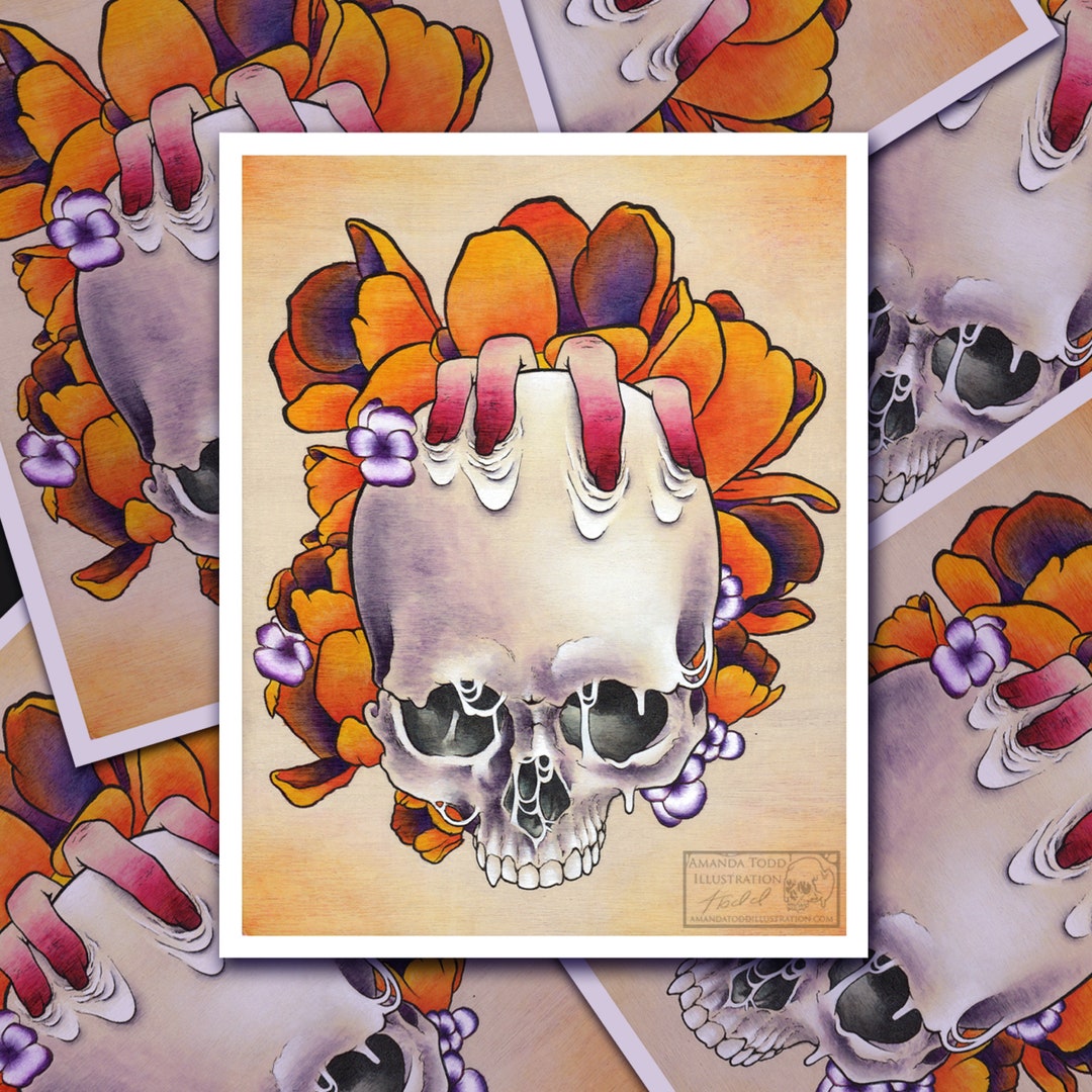 Skull Hand Print Body Horror Art Print Illustration - Etsy