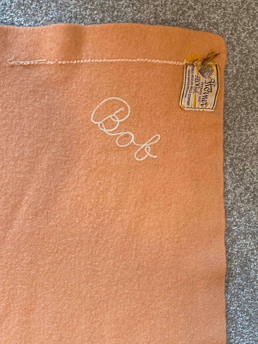 Vintage Wool Blanket,1950's Wool Twin Size Blanket, Peach, Horner ...