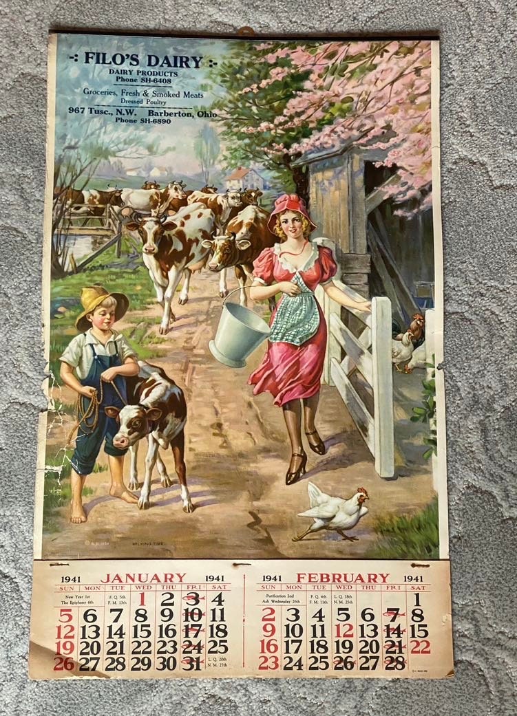 1941 Calendar Filo's Dairy,vintage Advertising Calendar,tear Sheet ...