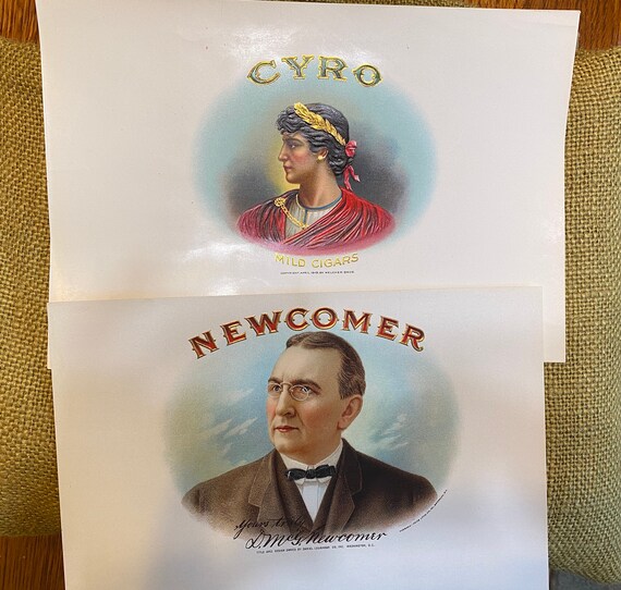 Antique 1910 Original Cigar Box Labels Newcomer Cigar and Cyro - Etsy