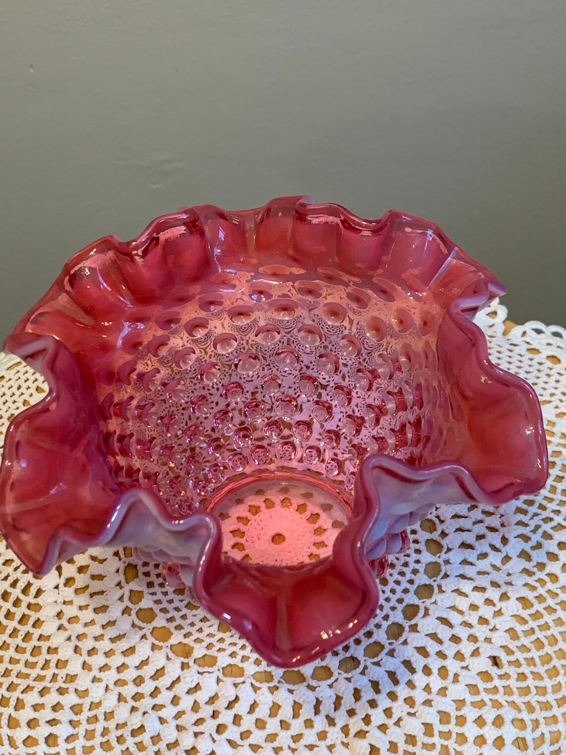 Fenton Cranbery Opalescent Hobnail Candy Dish,ruffled Edge - Etsy