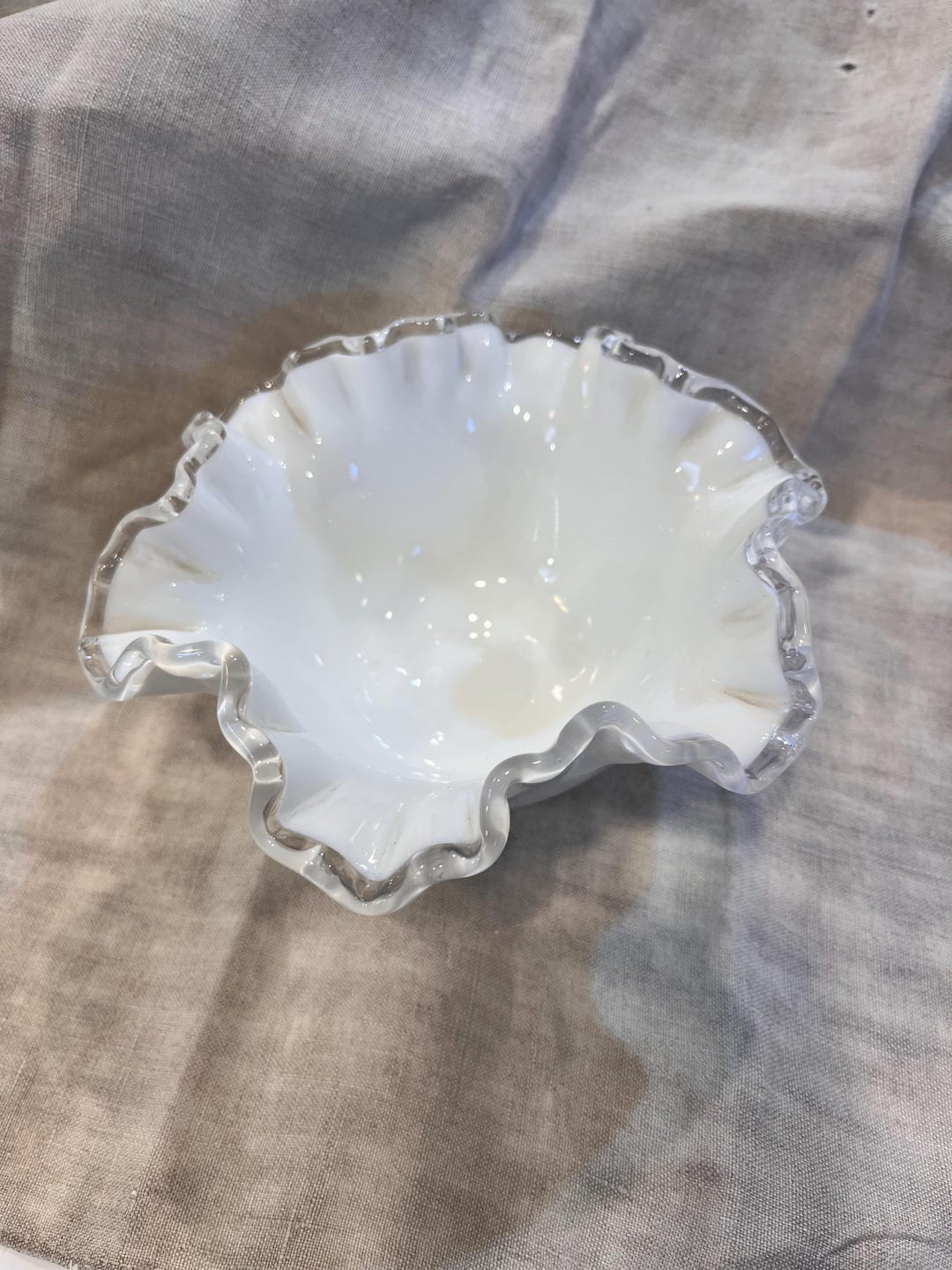 Vintage Fenton Silver Crest Bowl,6 Inch Ruffle Edged Bowl,white Fenton ...