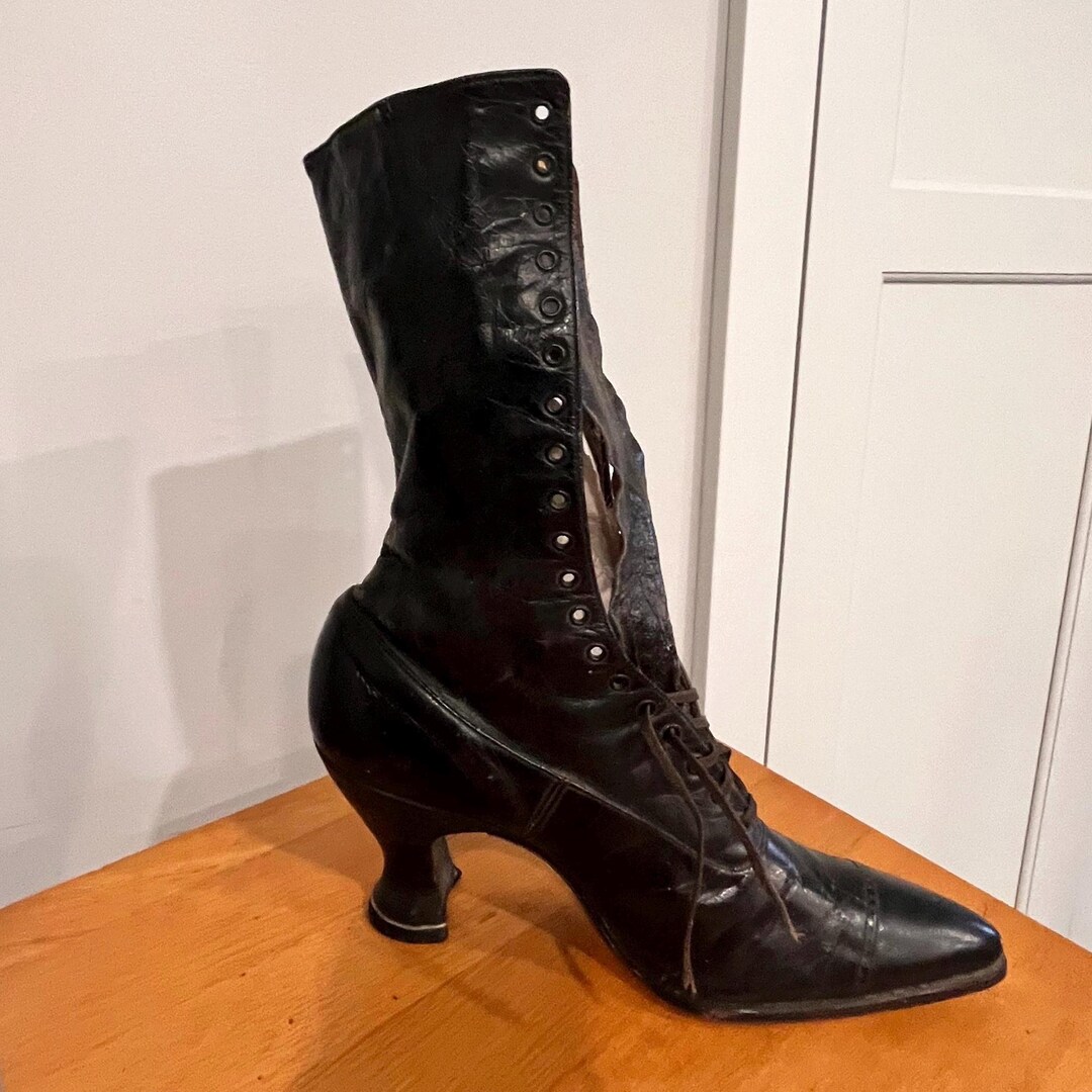 Victorian Ladies Lace up Black Leather Boot,antique Granny Boot ...