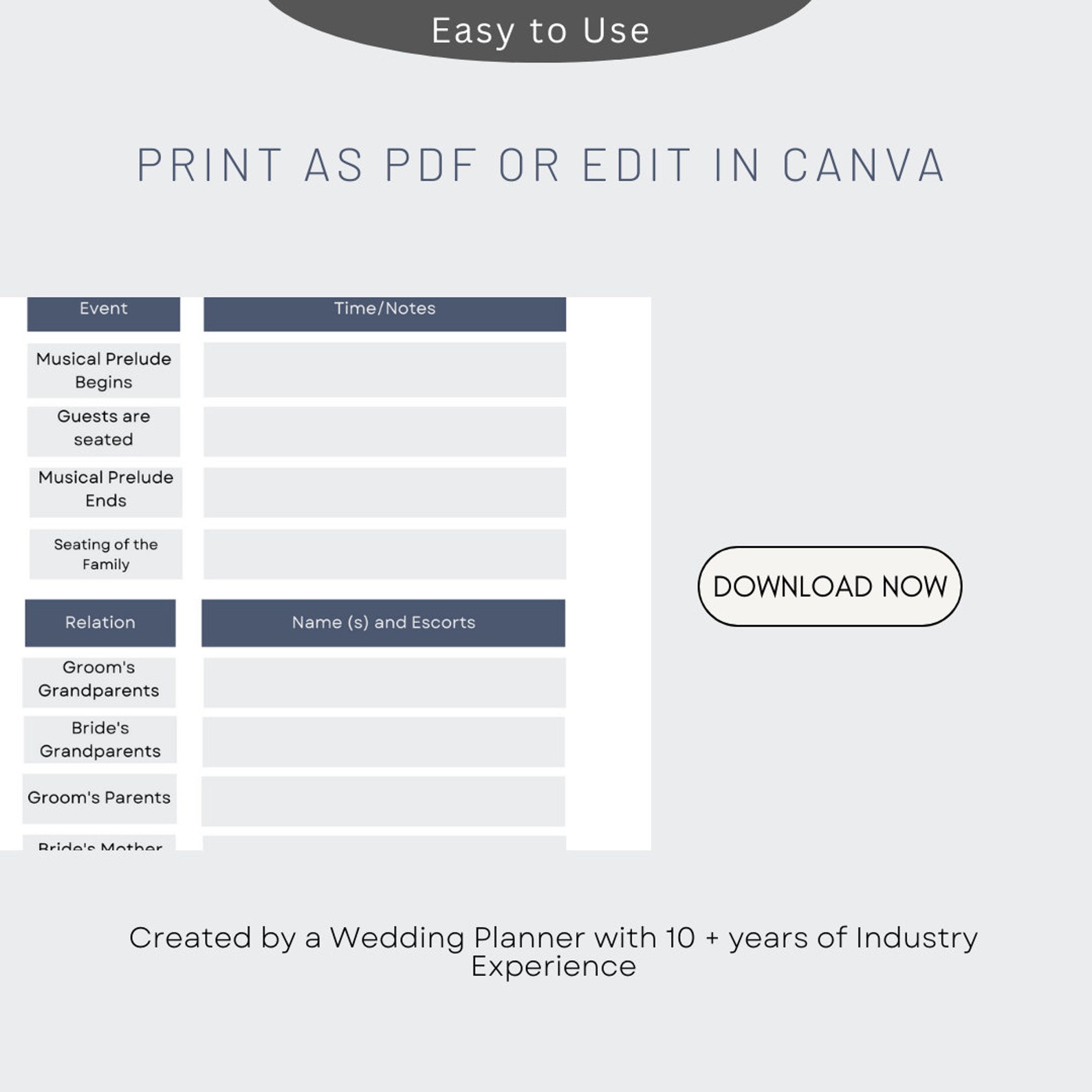 Wedding Ceremony Checklist and Rehearsal Guide, Editable Timeline ...