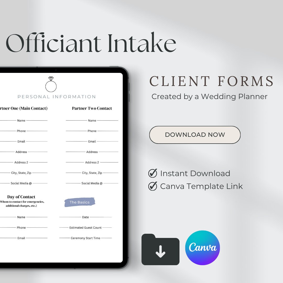 Officiant Wedding Client Intake Form and Questionnaire, Planning Forms ...