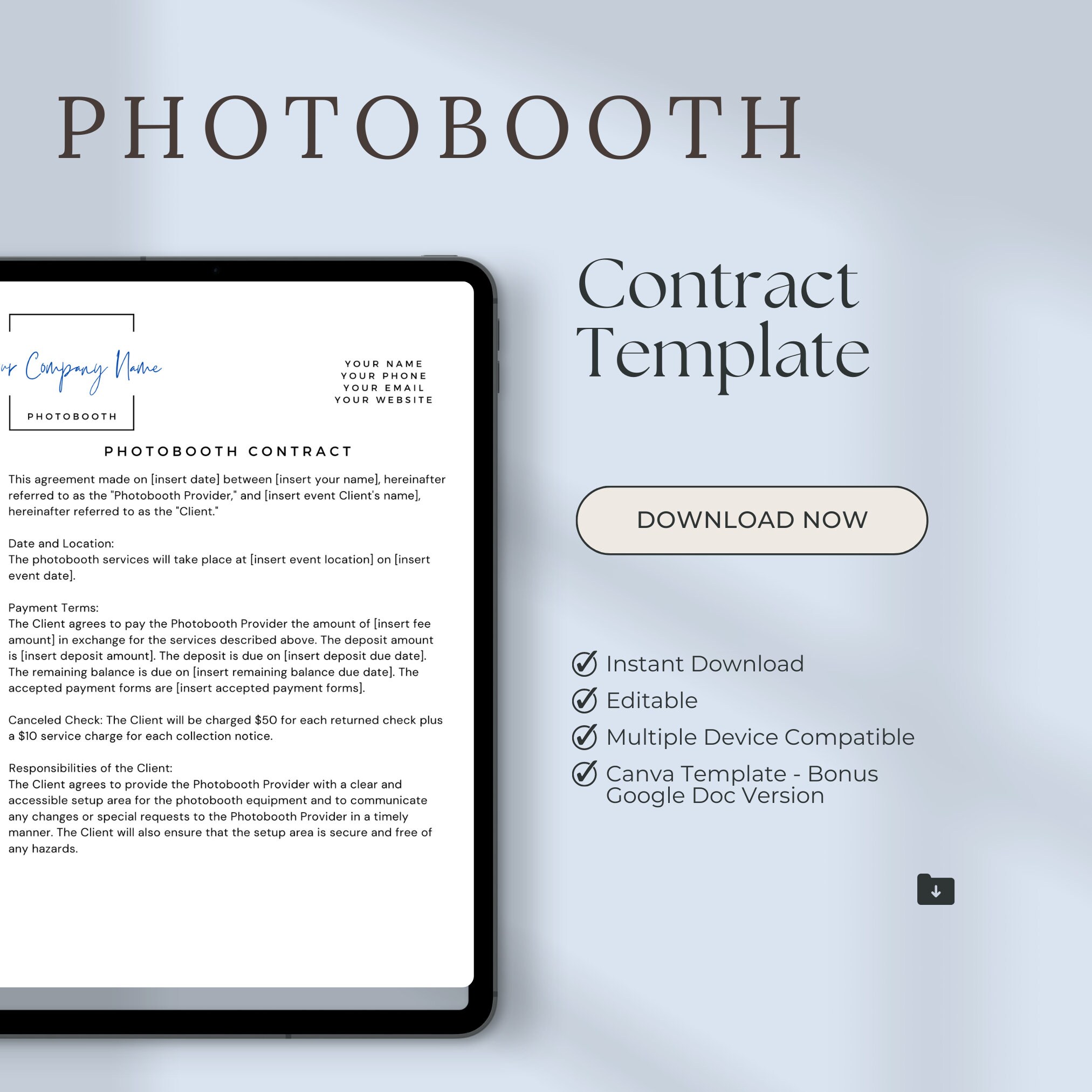 Photobooth Contract Template Photo Booth 360 Invoice Canva Template ...