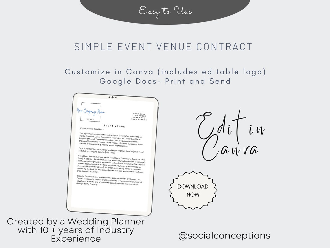 Wedding and Event Venue Contract Customizable Contract Template and ...