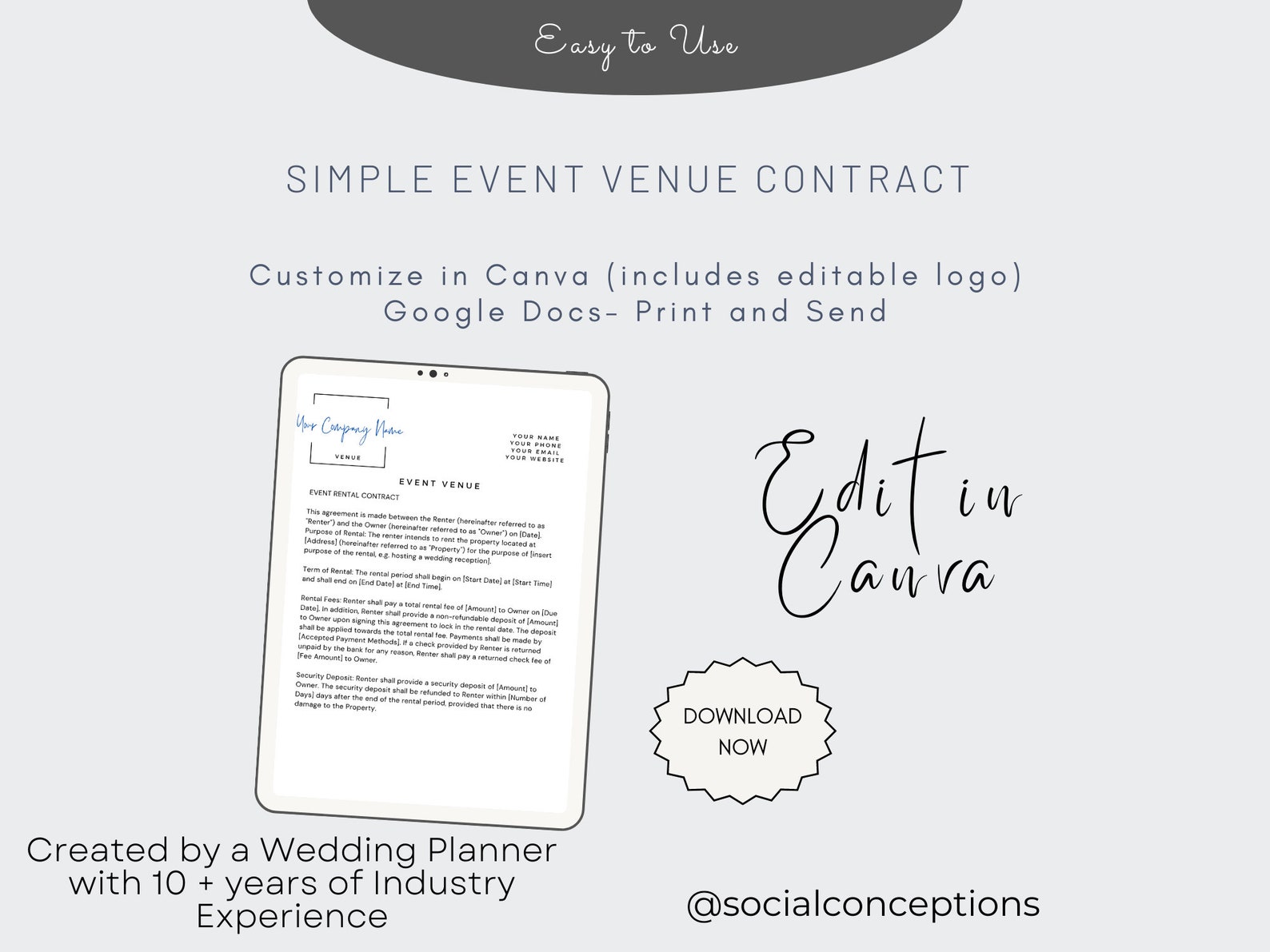 Wedding and Event Venue Contract Customizable Contract Template and ...