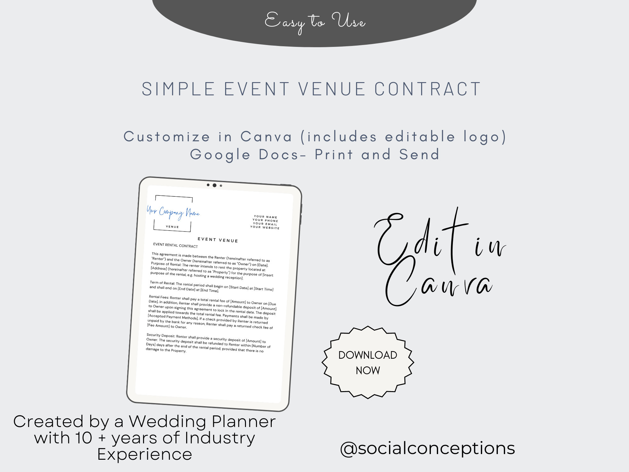 Wedding and Event Venue Contract Customizable Contract Template and ...
