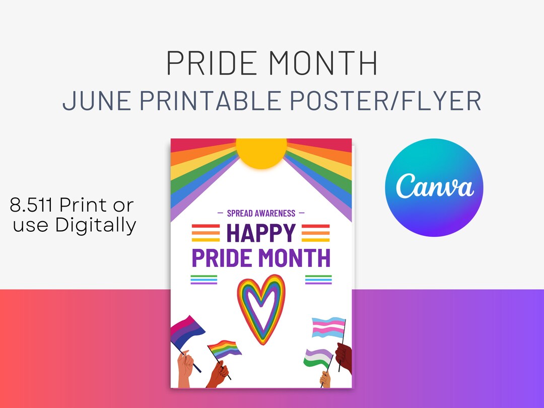 Happy Pride Month Printable Poster | Editable 8.5x11 Canva Template ...
