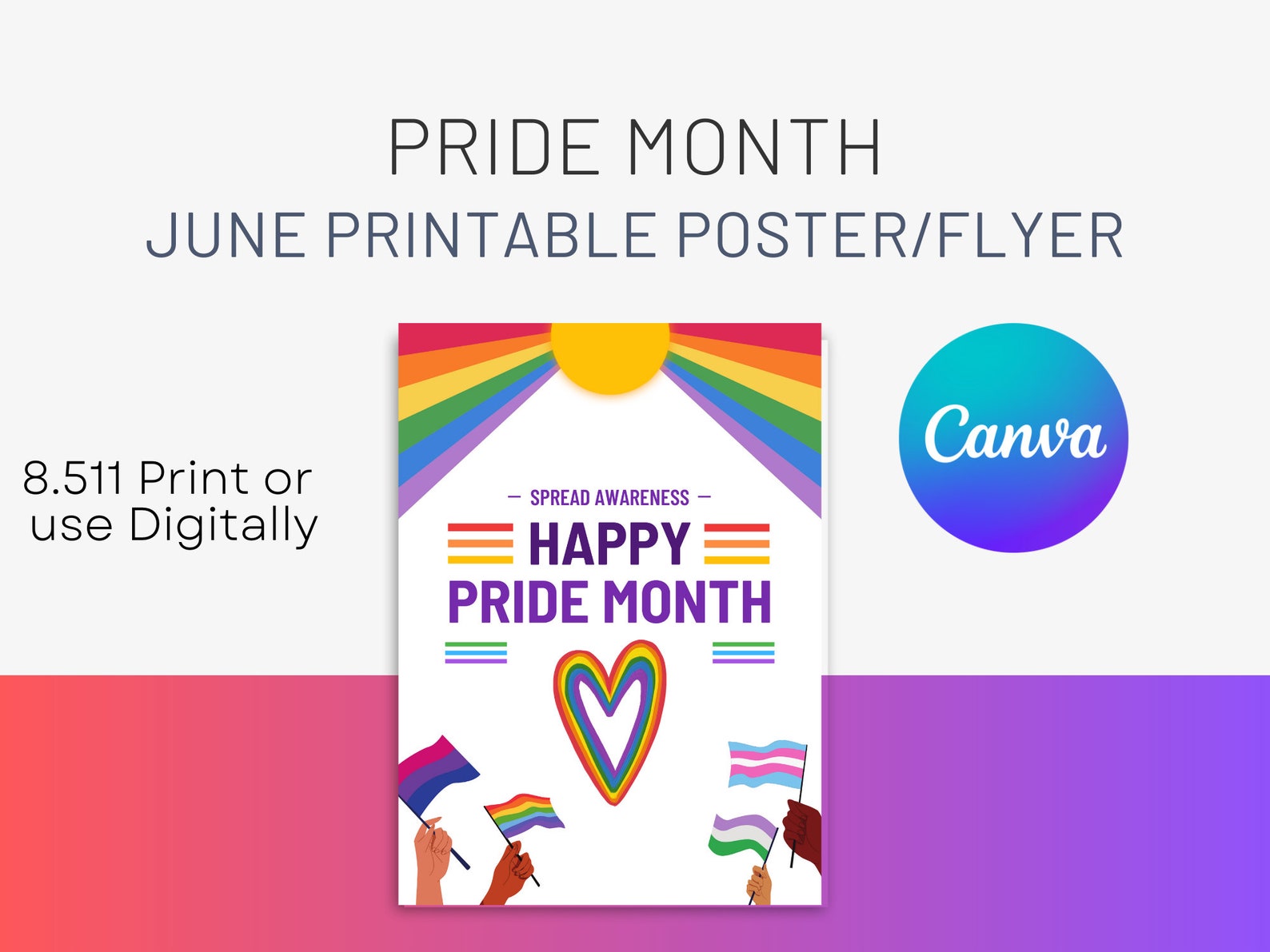 Happy Pride Month Printable Poster | Editable 8.5x11 Canva Template ...