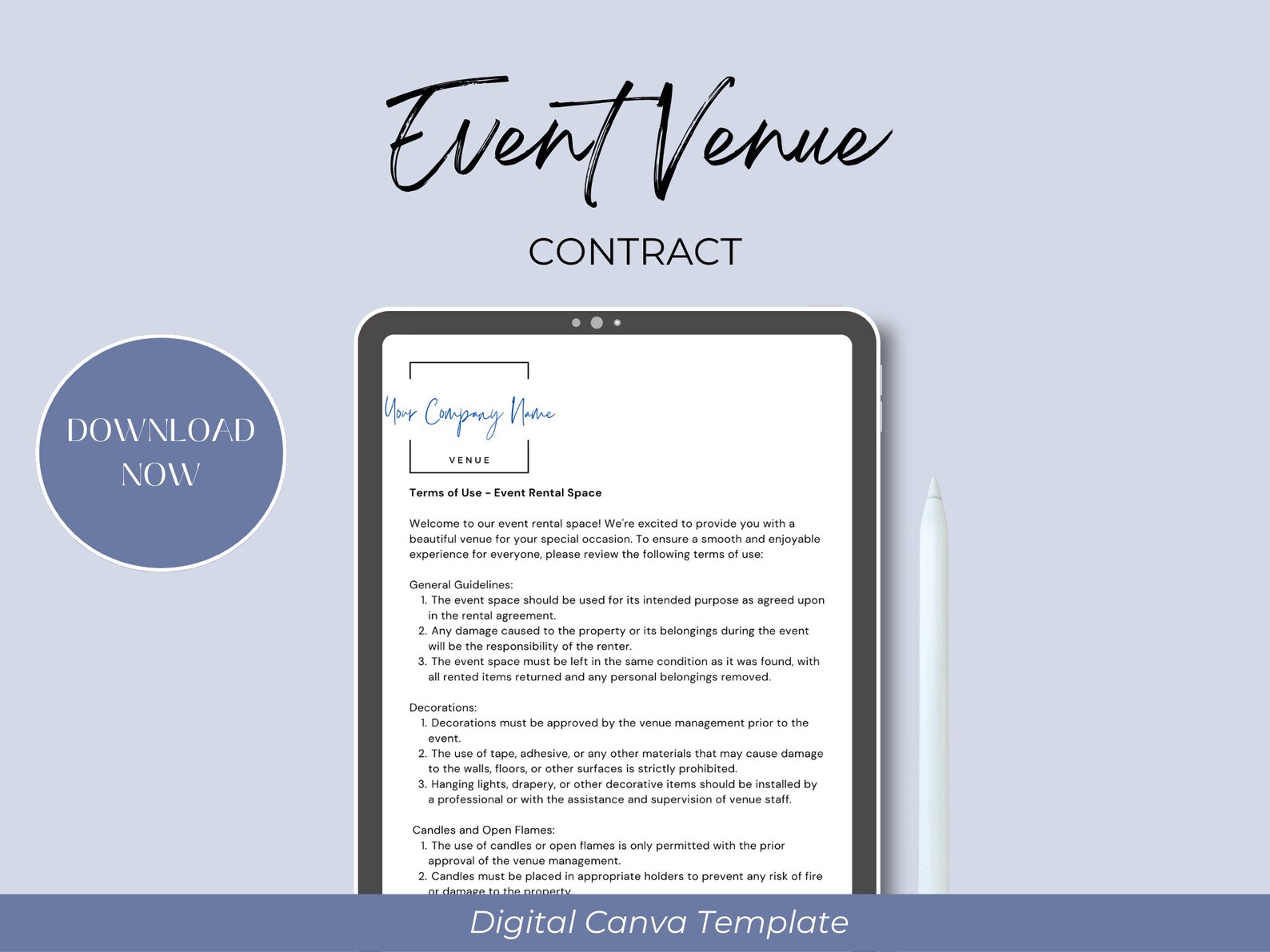 Wedding and Event Venue Contract Customizable Contract Template and ...