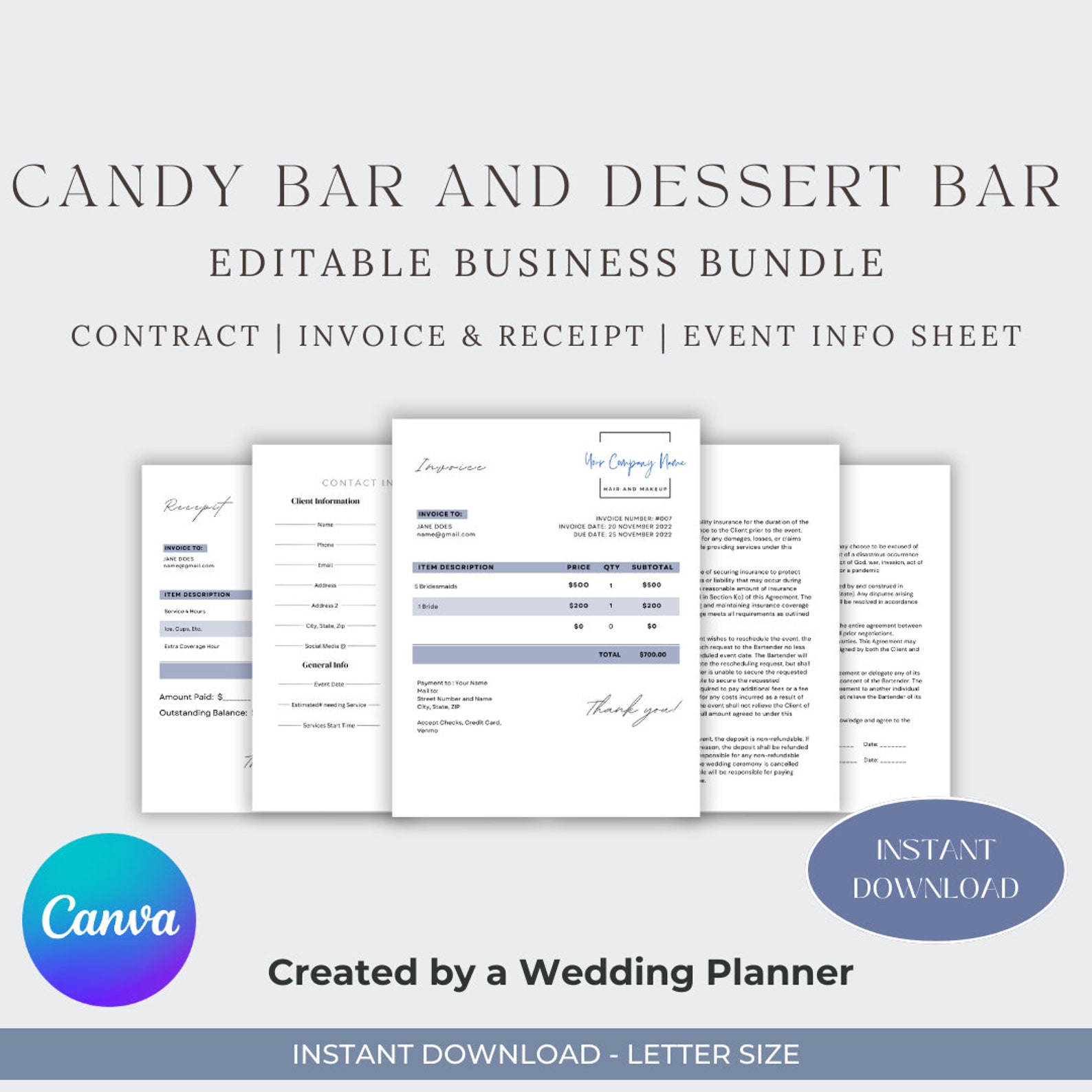 Candy Bar Contract, Simple Service Agreement, Weddings and Events ...