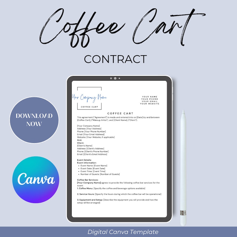 Coffee Cart Contract, Coffee Bar Contract Customizable Canva Template ...