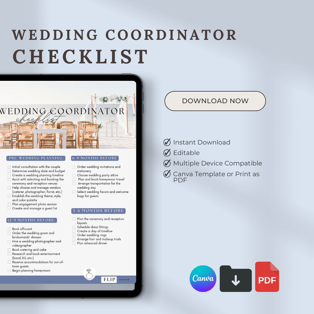Wedding Checklist for Wedding Coordinator Editable Canva Template ...
